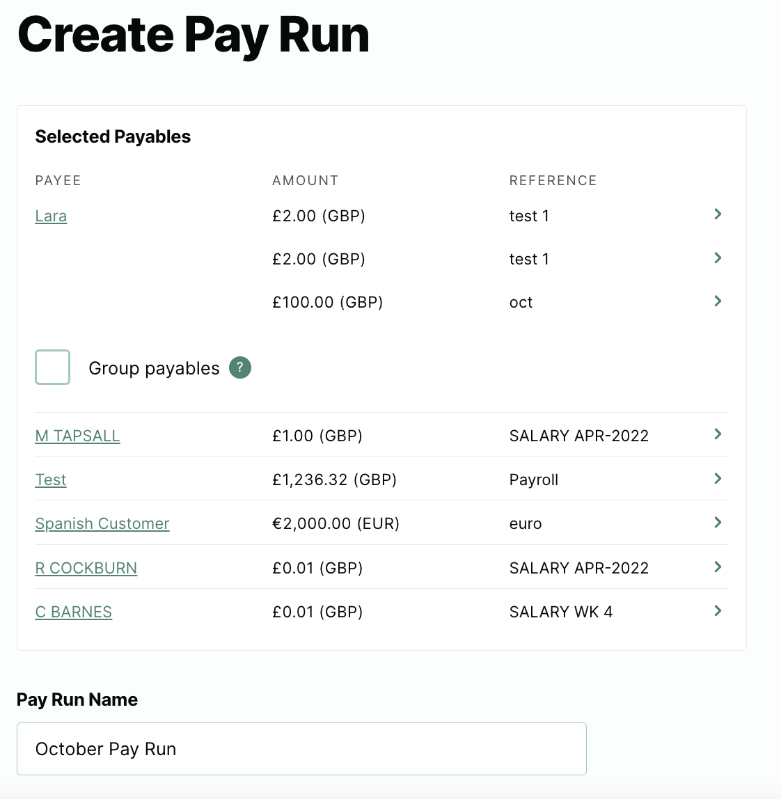 Pay runs